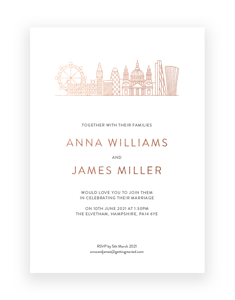 Foil Wedding Invitations – City Skyline Illustration | The Foil Invite ...